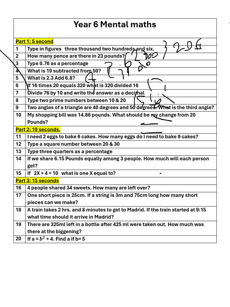 Year 6 Mental Maths GL Practice | PDF