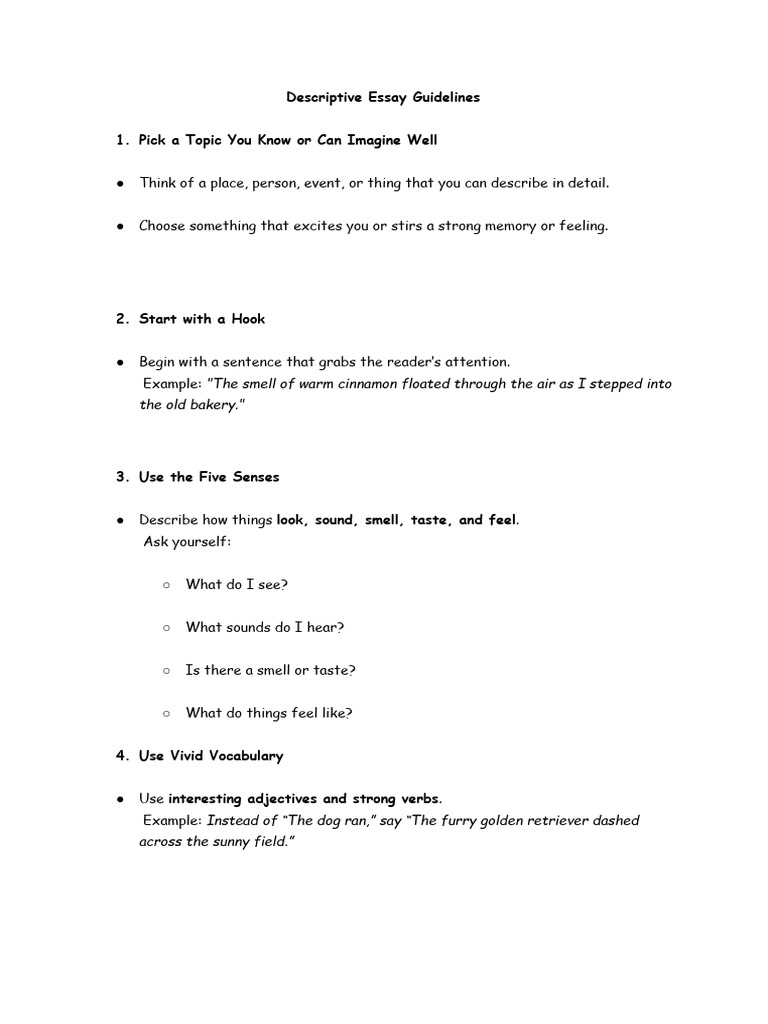 Descriptive Essay Guidelines | PDF