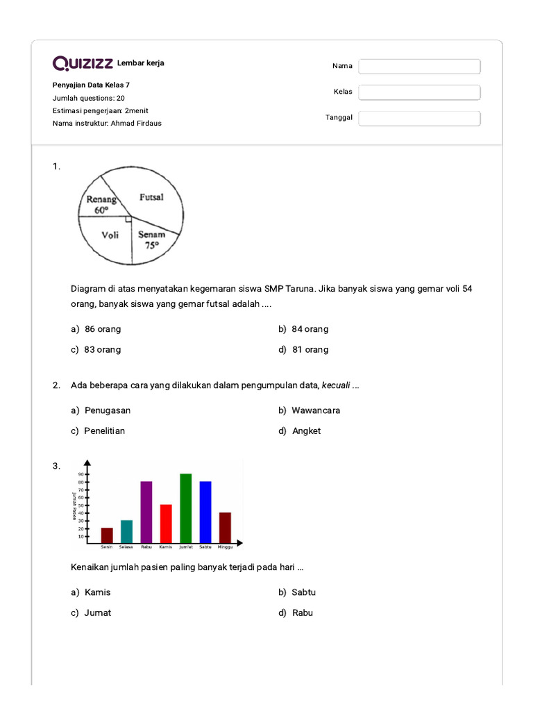 Quizizz - Penyajian Data Kelas 7 | PDF