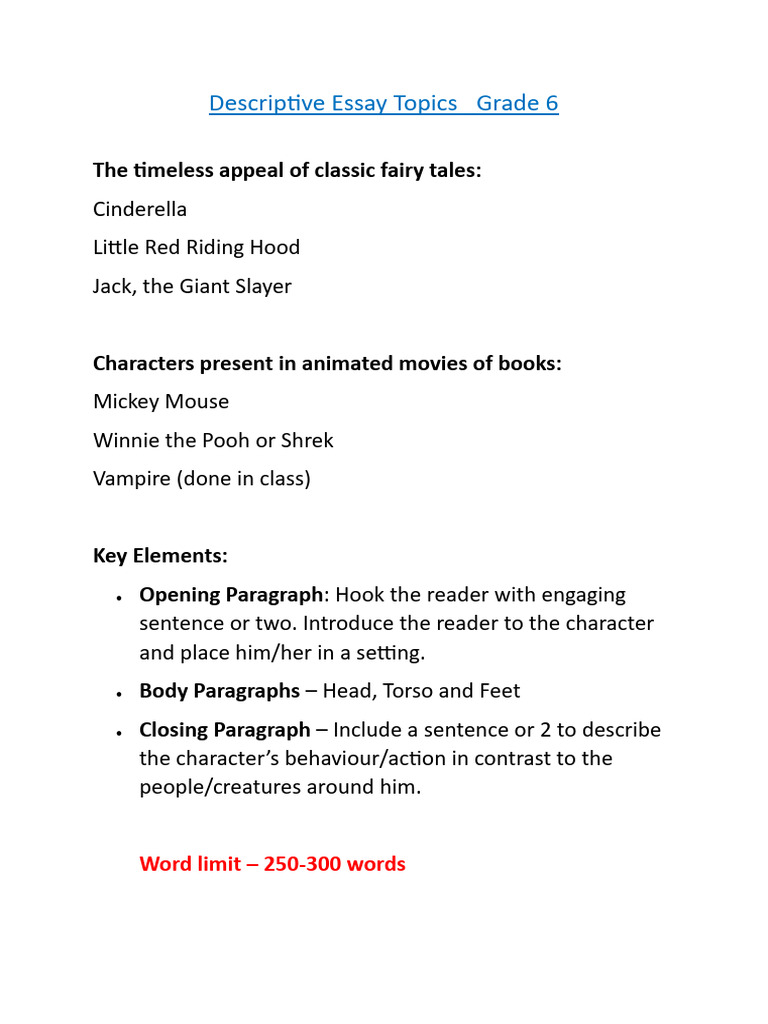 Descriptive Essay Topics | PDF