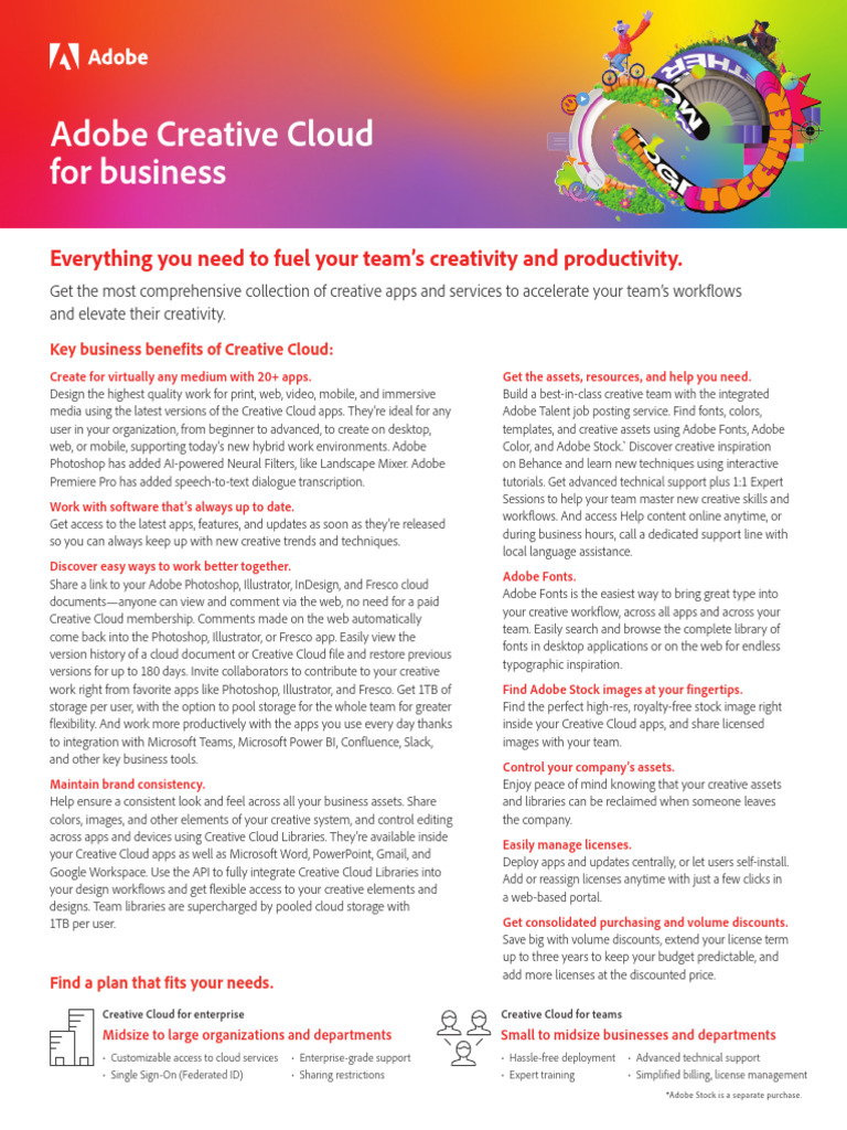 Adobe Creative Cloud - Business - Overview - Datasheet | PDF | Adobe Photoshop | Adobe Illustrator