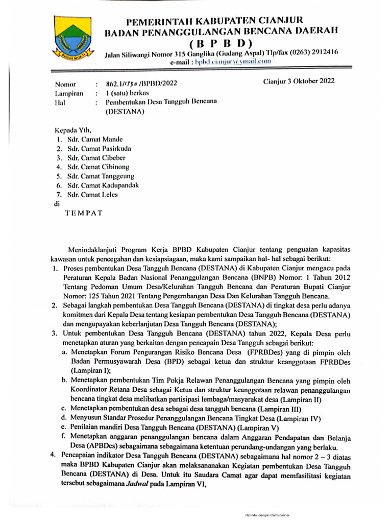 Surat Pembentukan DESTANA okt | PDF