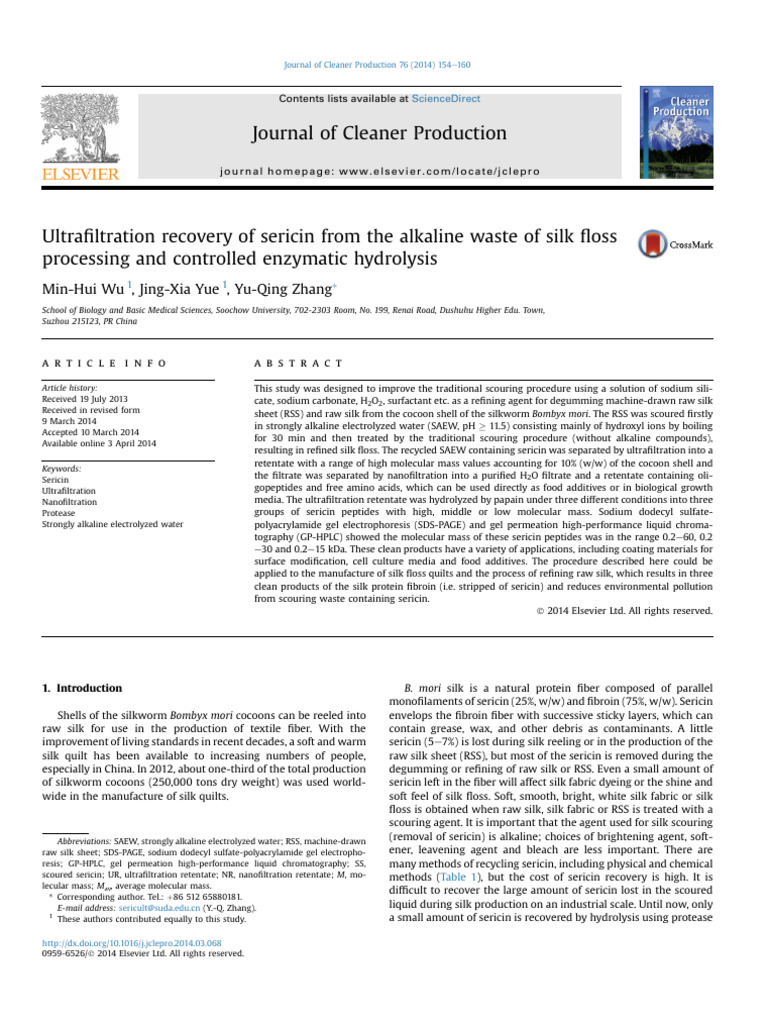Sericin Recovery via Ultraﬁltration Process | PDF | Hydrolysis | Silk