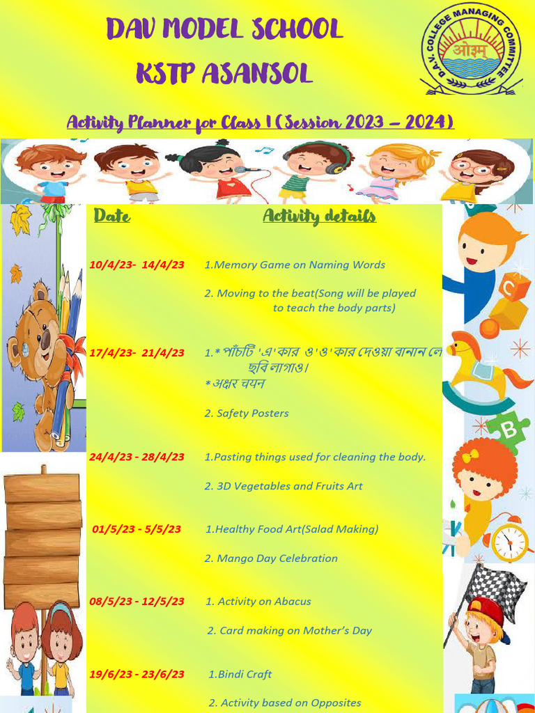 Activity Planner For Class 1 | PDF