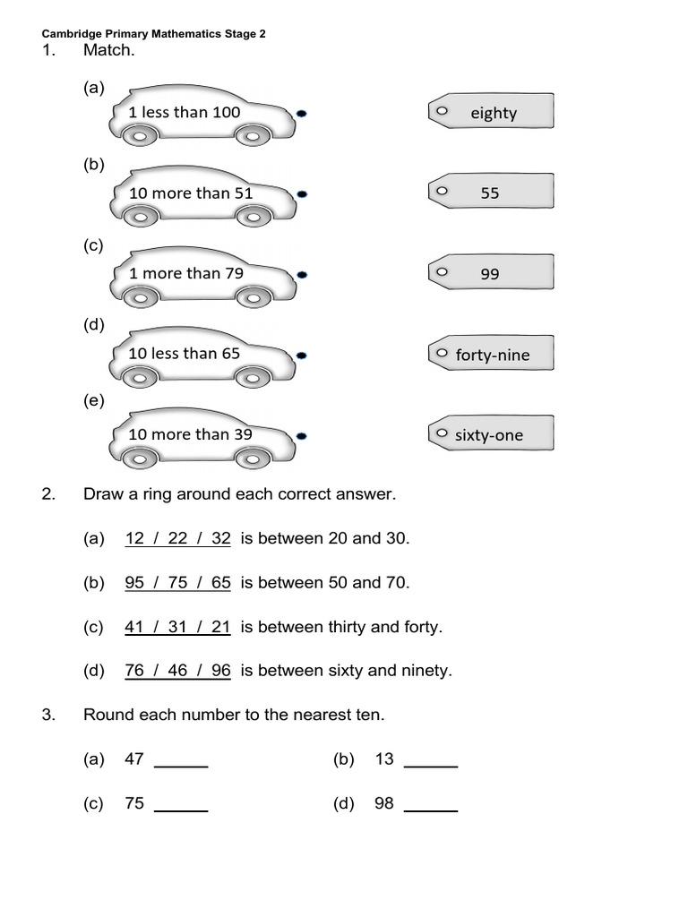 Cambridge Primary Math Stage 2 Exercises | PDF