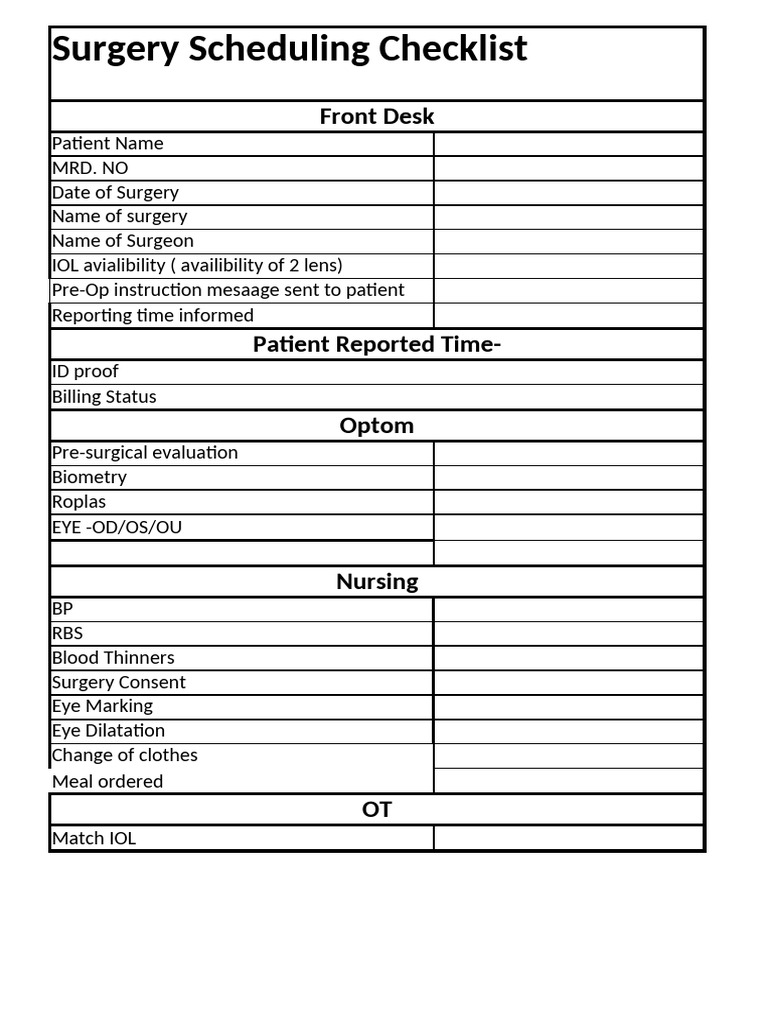 Patient Surgical Fixing Checklist | PDF