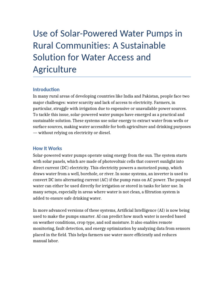 Solar-Powered Water Pumps for Rural Access | PDF | Solar Power ...