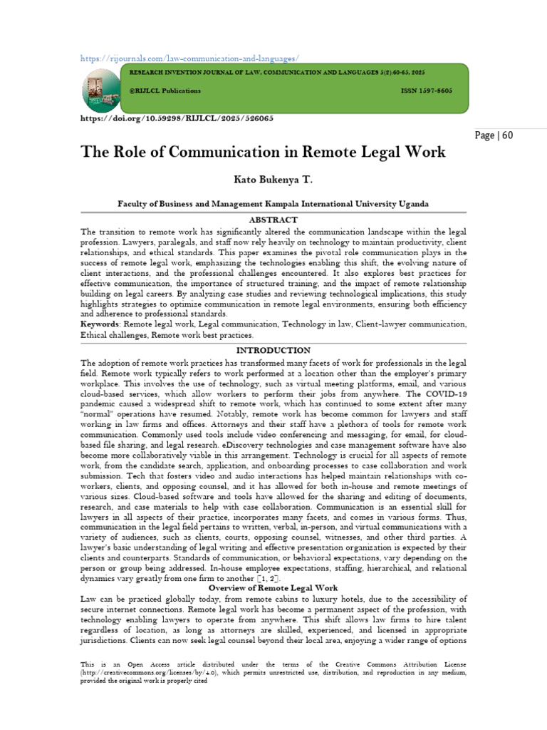 Communication in Remote Legal Work | PDF | Communication | Lawyer