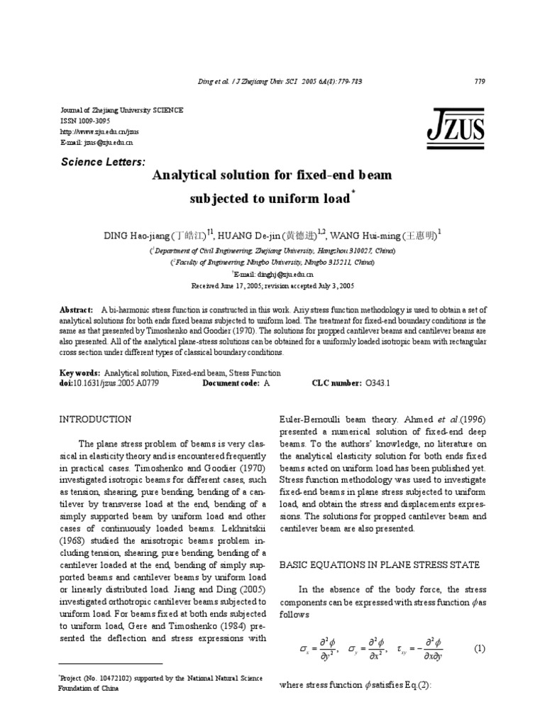 Analytical Solution For Fixed End Beam Subjected To Uniform Load Pdf