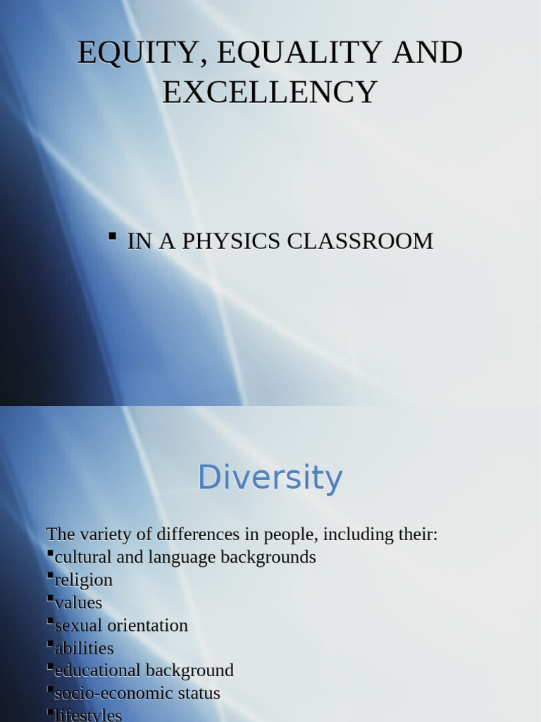 Lecture 6 - Equity and Excellence | PDF | Inclusion (Education) | Teachers