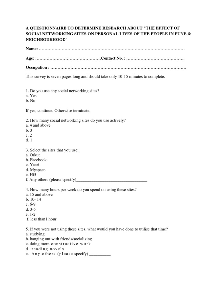 Social Media Impact Questionnaire for Students | PDF | Social ...