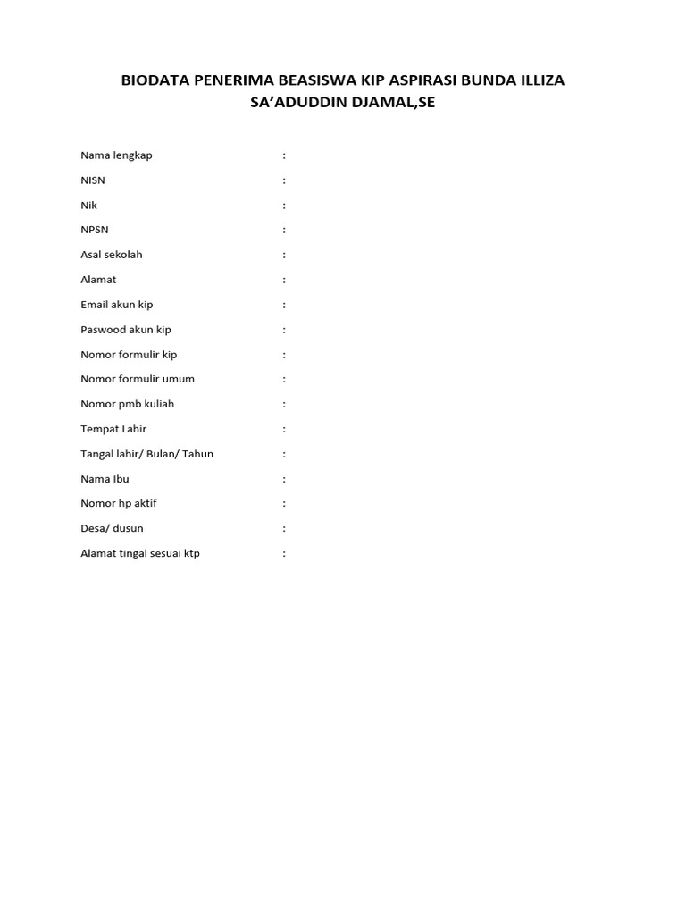 Formulir Beasiswa Kosong | PDF
