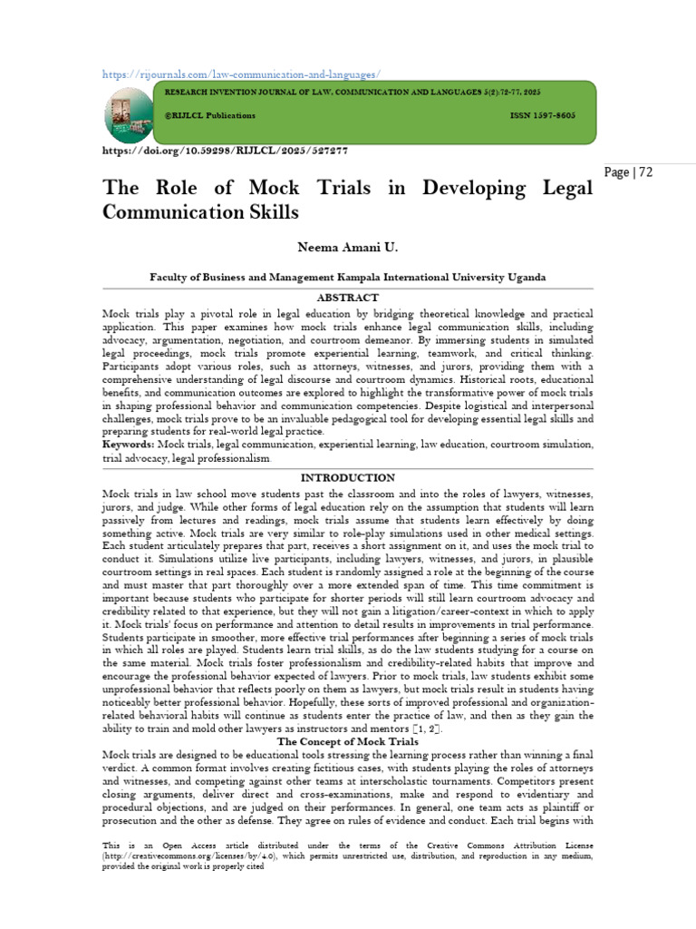 Mock Trials Enhance Legal Communication Skills | PDF | Witness | Trials