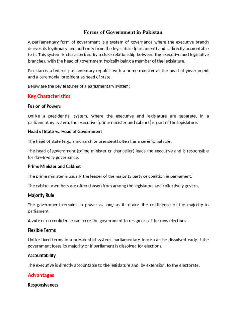 Forms of Government in Pakistan | PDF | Parliamentary System | World ...