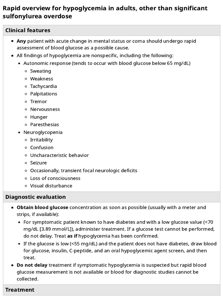 Rapid Overview For Hypoglycemia in Adults | PDF | Hypoglycemia | Neurology