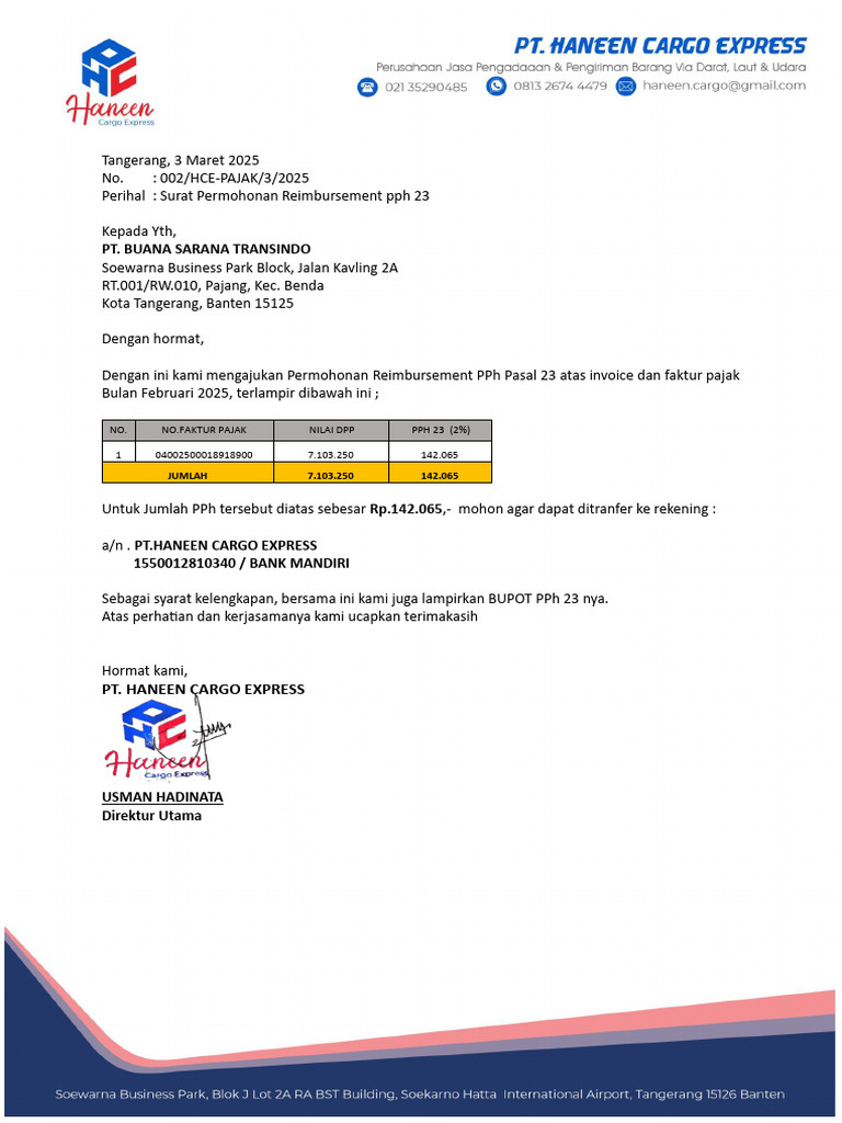 Surat Permohonan Reimbusment& Bupt | PDF