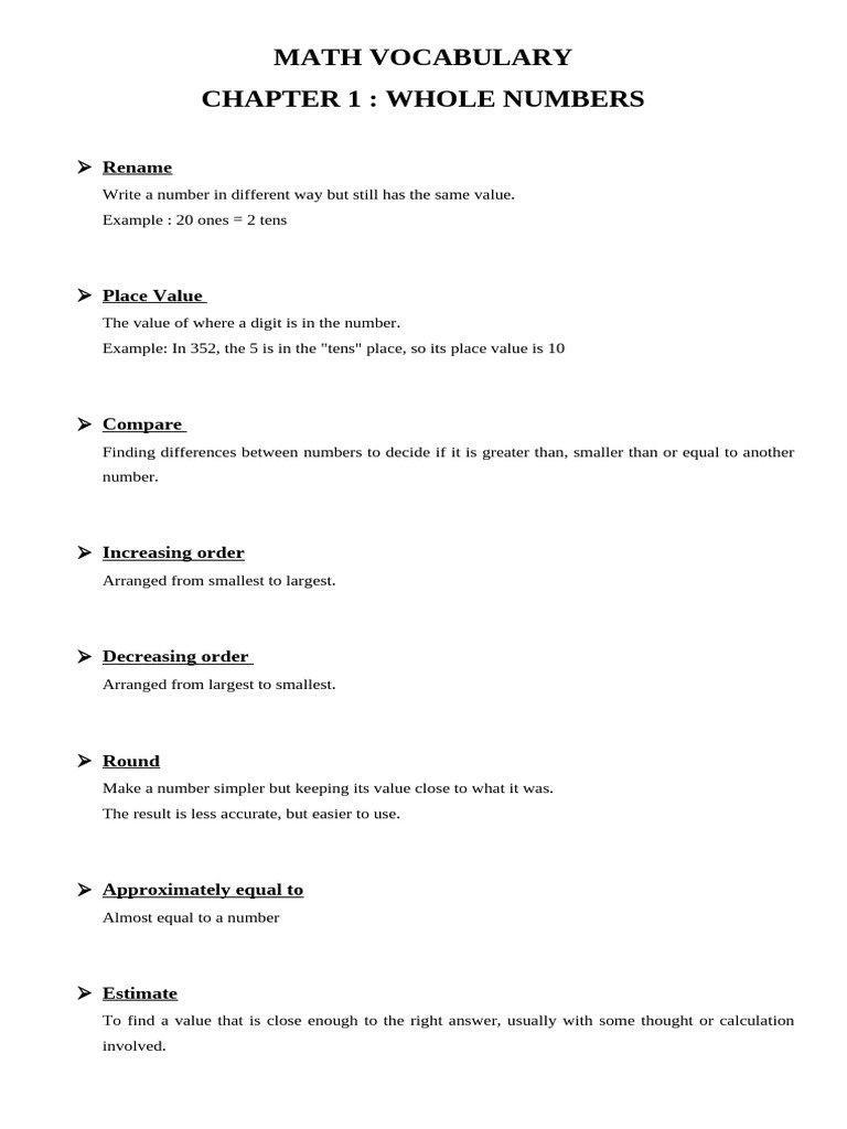 Math Vocabulary Chapter 1 | PDF
