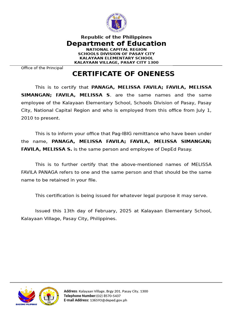 Certification of Oneness | PDF