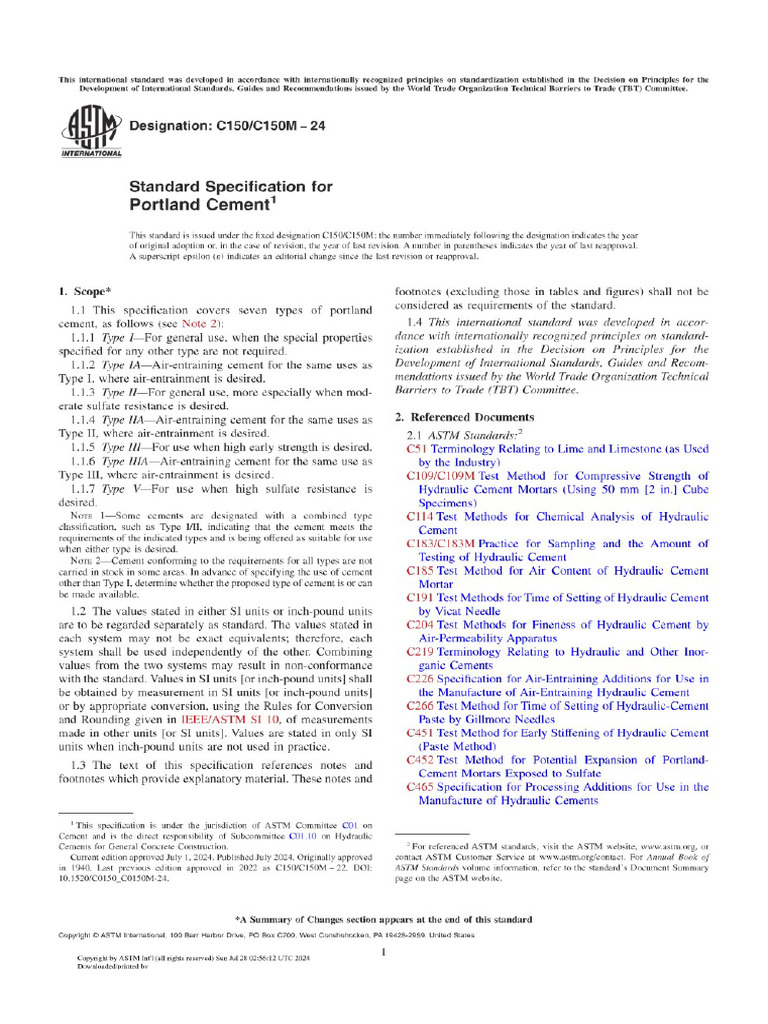 Astm C150-C150M-24 | PDF