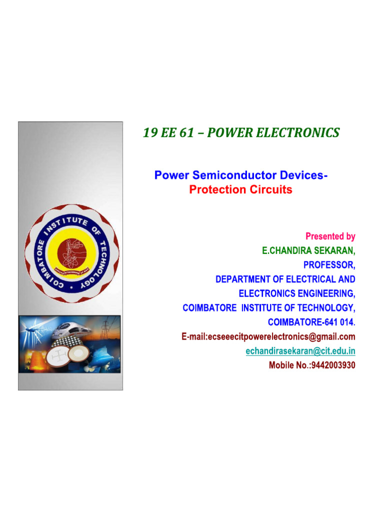 2024 25 VI CIT EEE ECS 19 EE 61 Power Electronics Unit I Protection Circuits | PDF