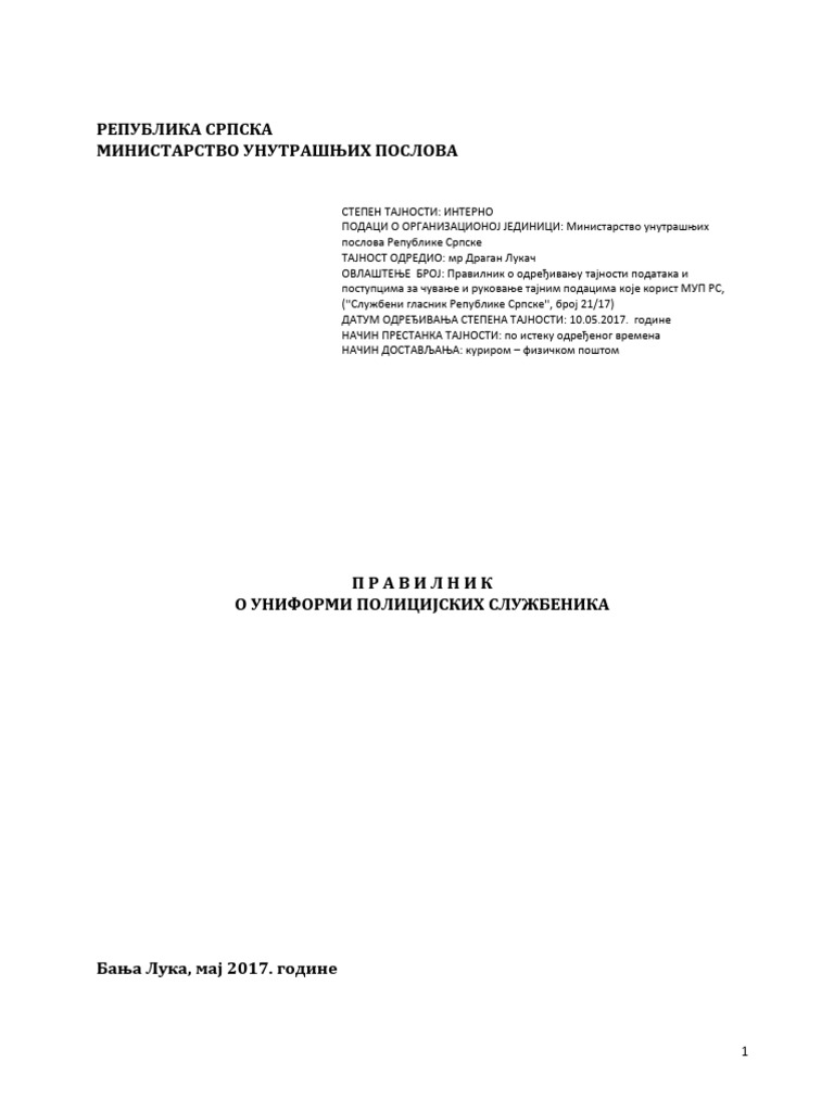 Pravilnik o Uniformi Policijskih Sluzbenika RS | PDF