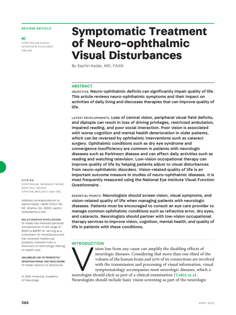 Neuro-Ophthalmic Visual Disturbances Treatment | PDF | Visual ...
