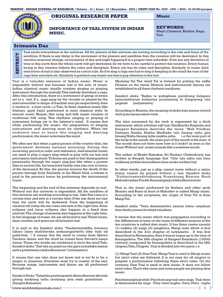 Importance of Taal System in Indian Music December 2023 1234807611 9309038 | PDF | Classical And ...