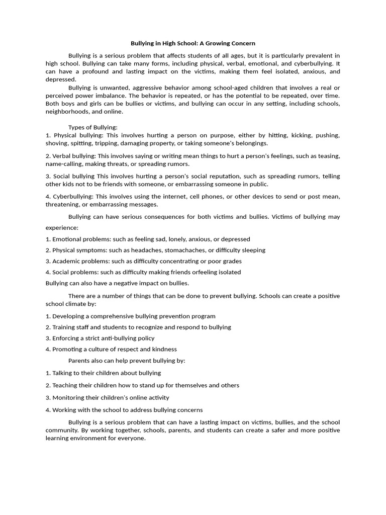 Bullying in High School | PDF | Bullying | Cyberbullying