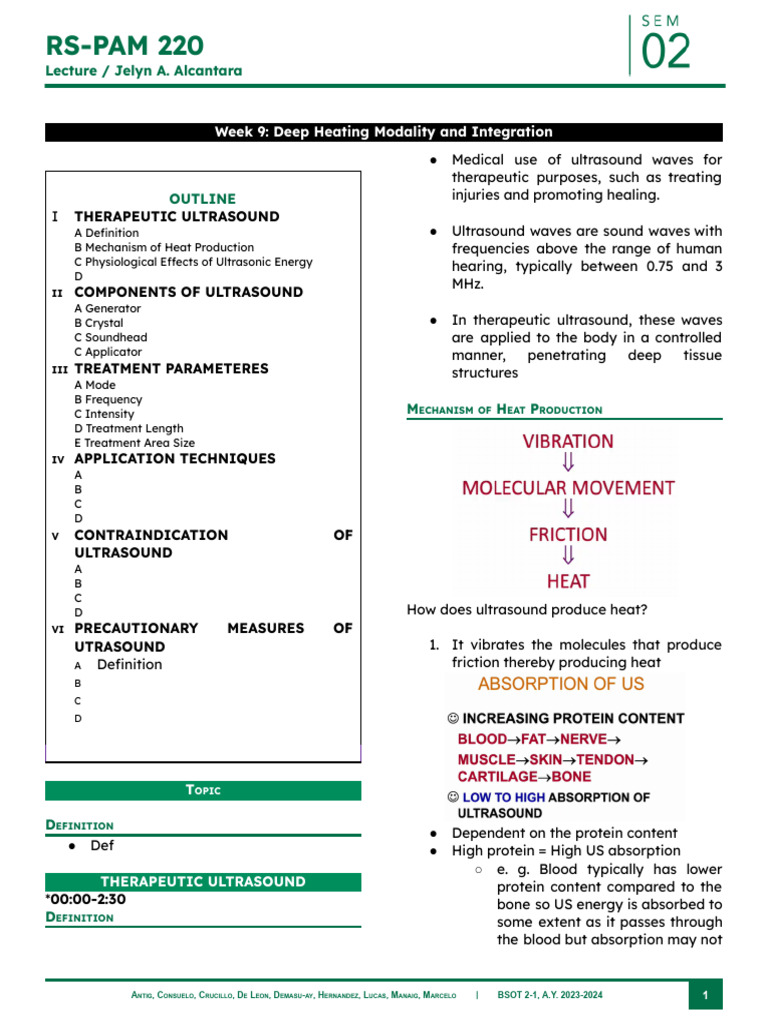 (PAM220) Week 9 - Deep Heating Modality and Integration | PDF ...
