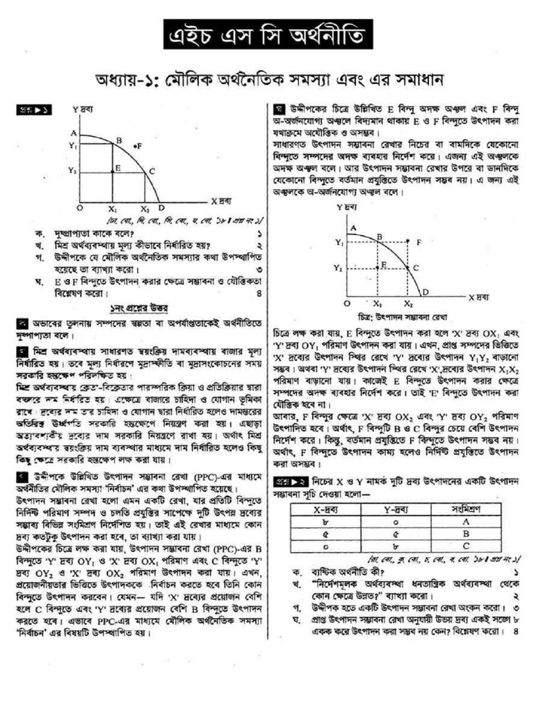 HSC Economics 1st Paper CQ | PDF