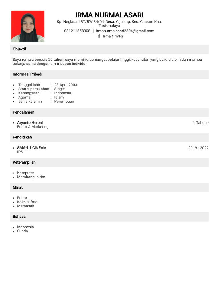 Contoh CV Lamaran Pekerjaan | PDF