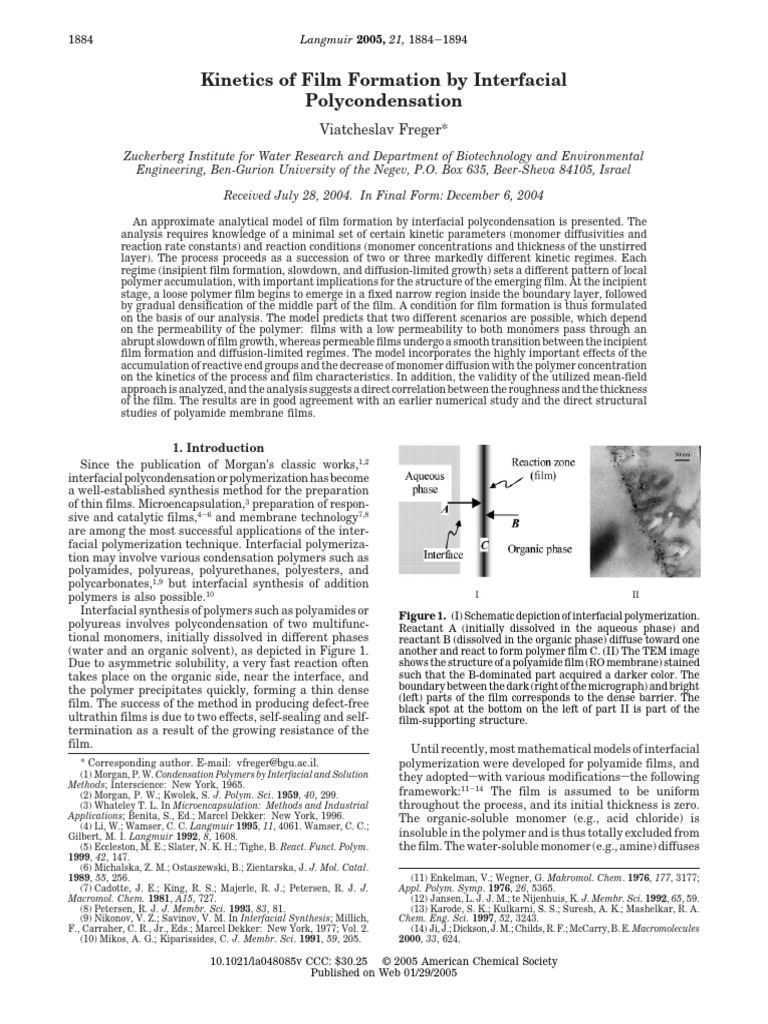 Kinetics of Film Formation by Interfacial Polycondensation | PDF ...