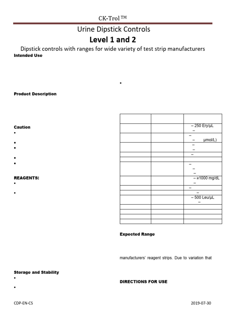 CDP-IN-ECKT (R0) CK-Trol Urinalysis Control Insert | PDF
