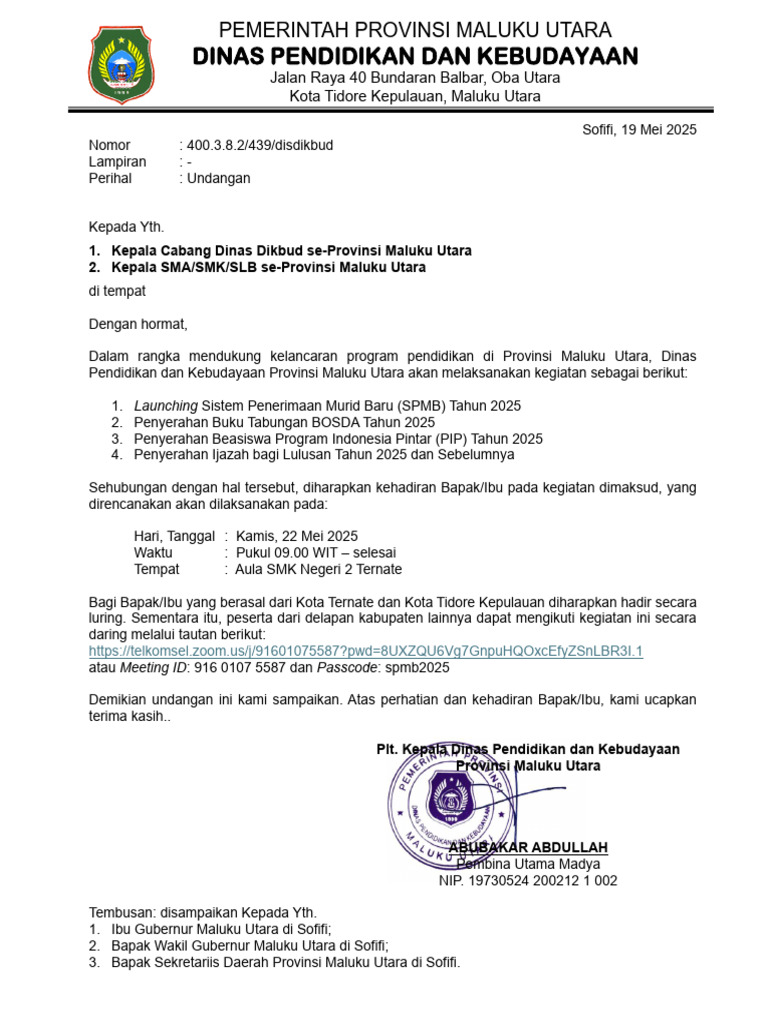 Undangan Launching SPMB 2025 Maluku Utara | PDF