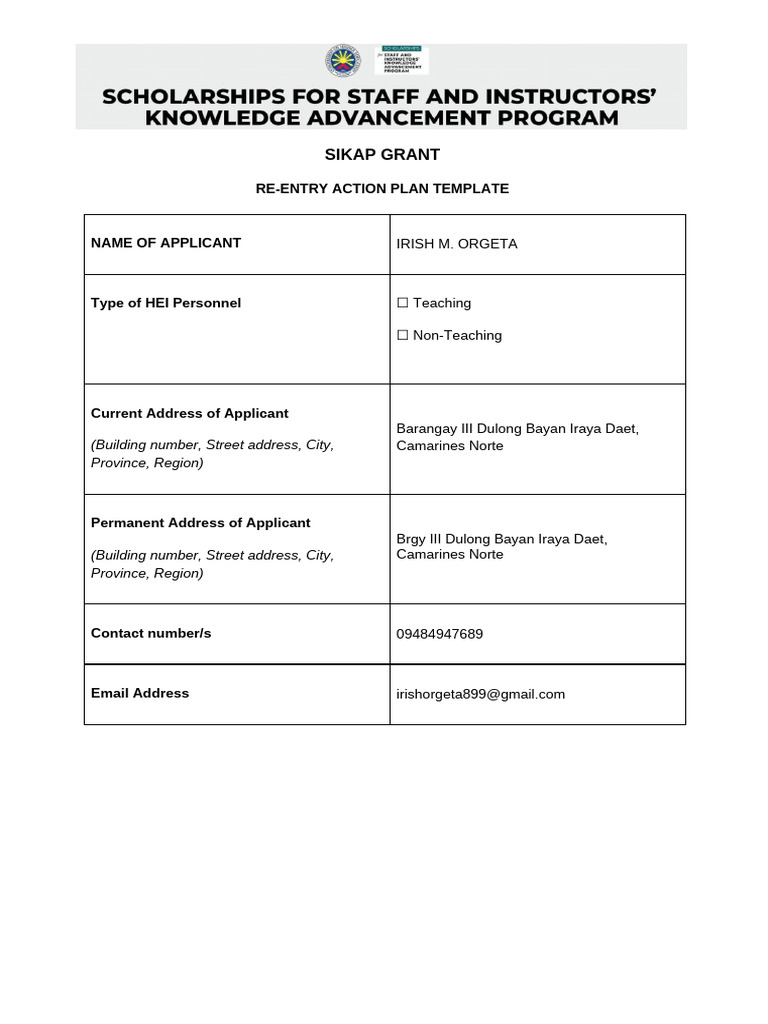 (Full-Time) Sikap Re-Entry Action Plan | PDF | Leadership | Doctor Of ...