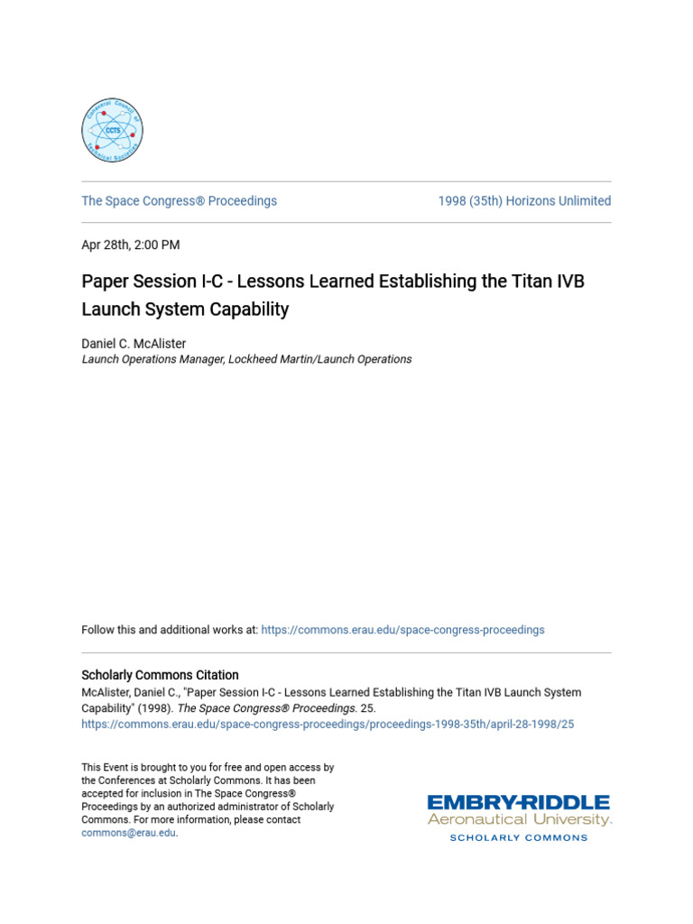 Paper Session I-C - Lessons Learned Establishing The Titan IVB La | PDF ...