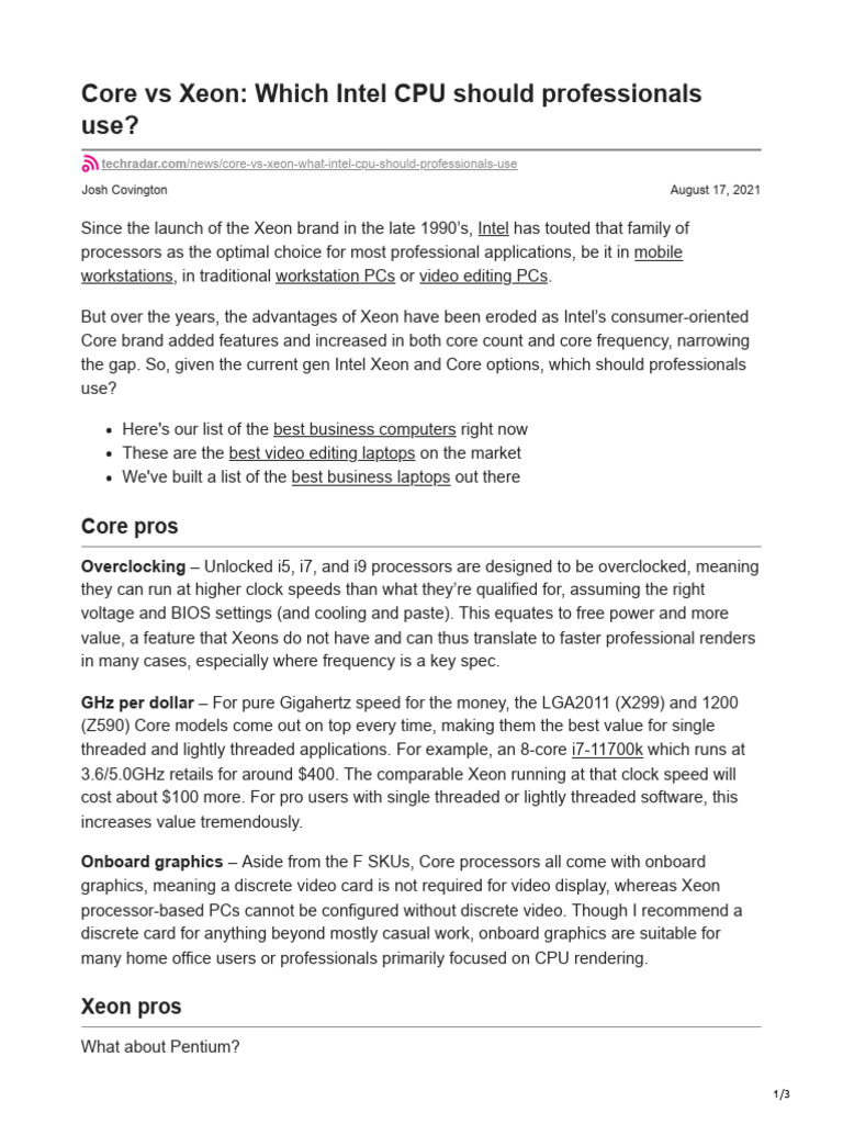 Core Vs Xeon Which Intel CPU Should Professionals Use | PDF | Multi Core Processor | Central ...