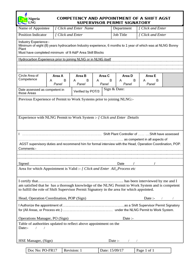 NLNG Shift Supervisor Appointment Guide | PDF