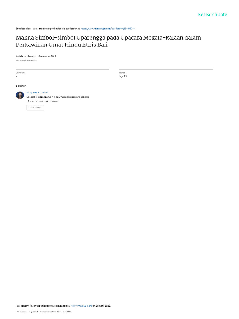 Makna Simbol-Simbol Uparengga Pada Upacara Mekala - 1 | PDF