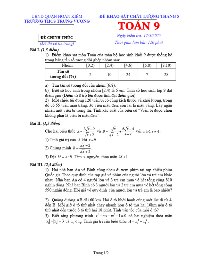 45-Thi Thử THCS Trưng Vương-Hà Nội-5-2025-Hdg | PDF