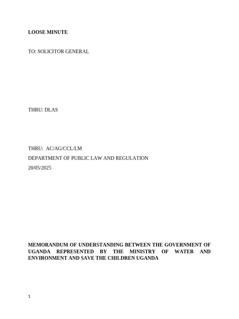 Loose Minute Mou Between Mowe and Save The Children Uganda | PDF | Wash ...