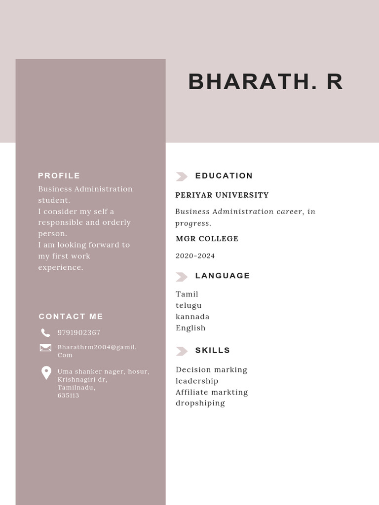 Bharath. R: Profile | PDF