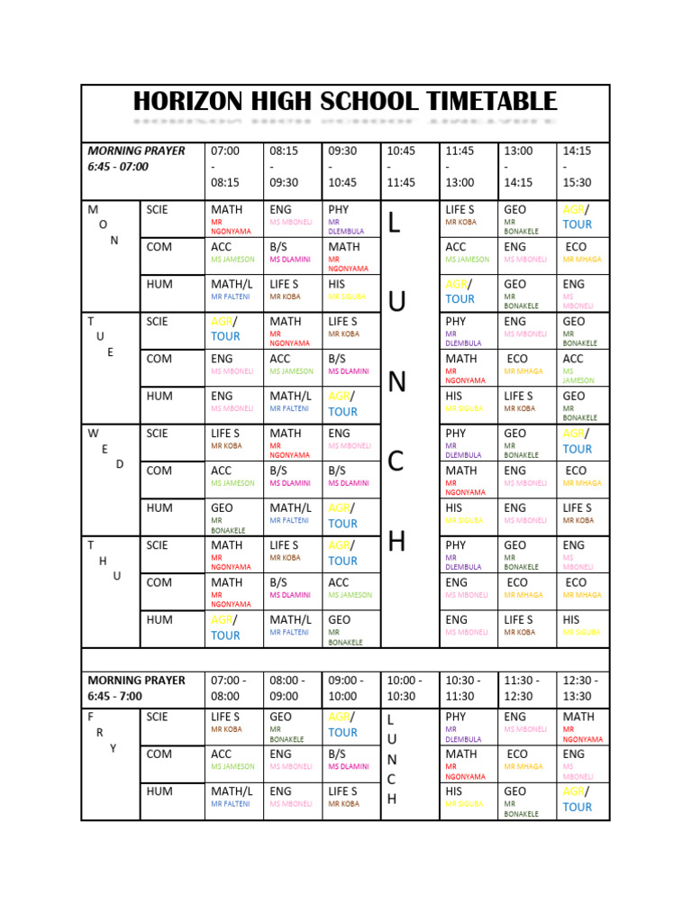 Horizon High School Timetable | PDF