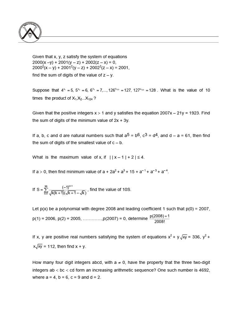 IOQM - DPP-03 - Algebra (ST Copy) | PDF
