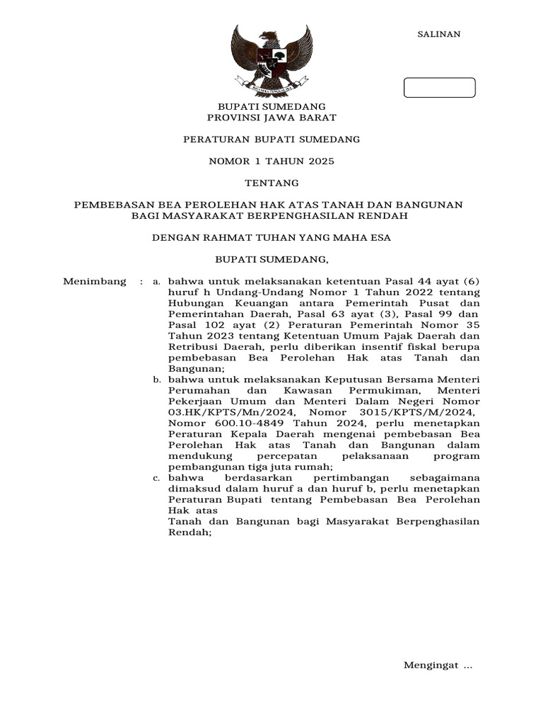 Deskripsi Perbup No 1 Tahun 2025 | PDF