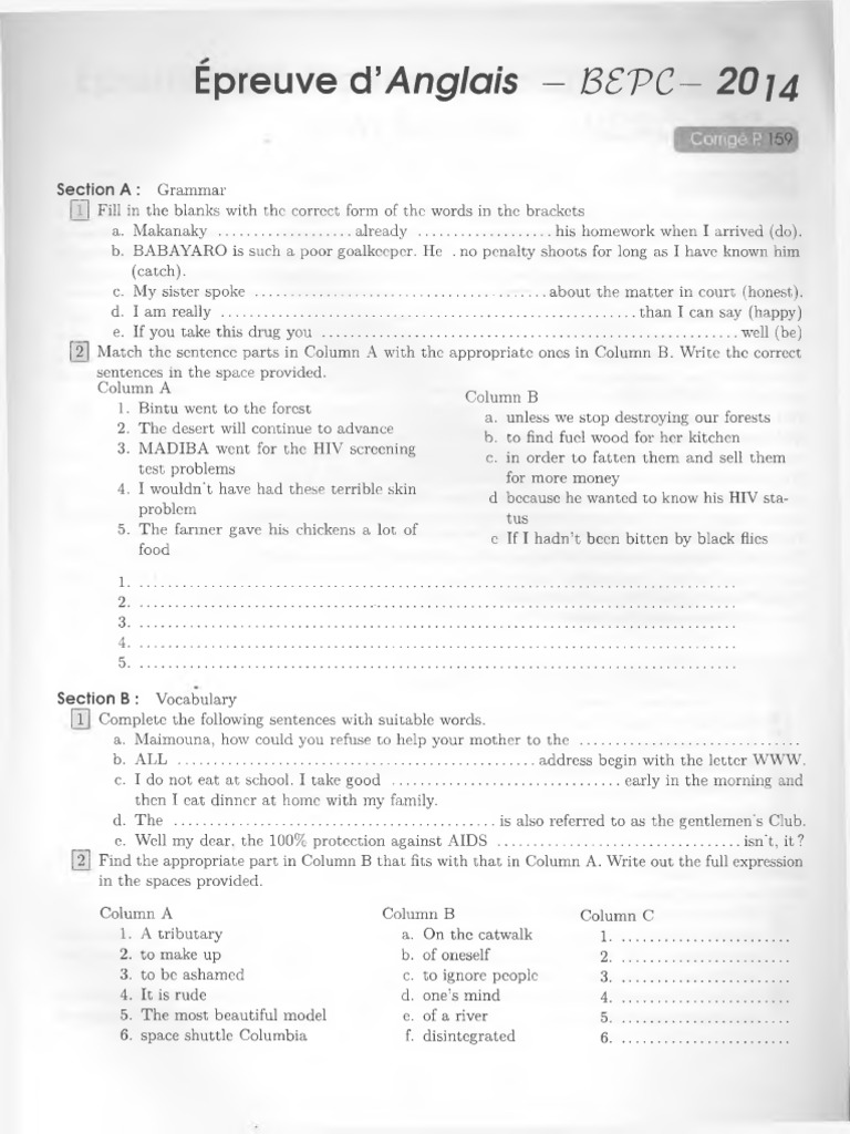 Orniformation-Épreuve D'anglais-Bepc-Session 2014 | PDF | Mosquito | Malaria
