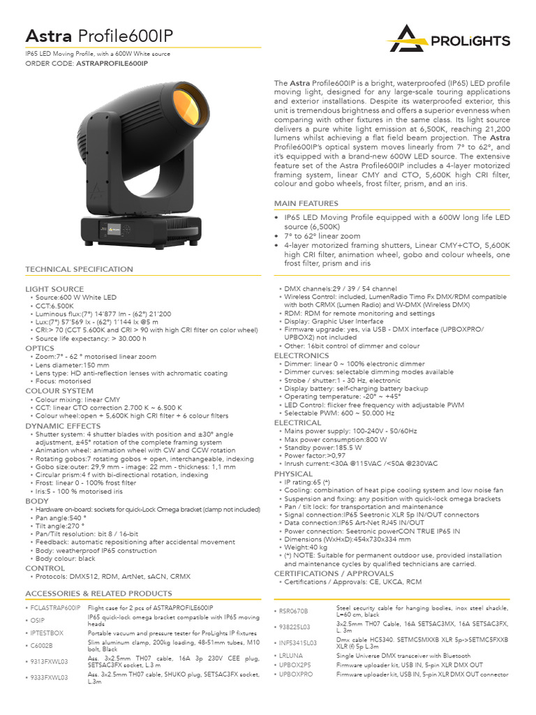 Astraprofile600ip A4 DATASHEET (EN) | PDF | Light | Electrical Engineering