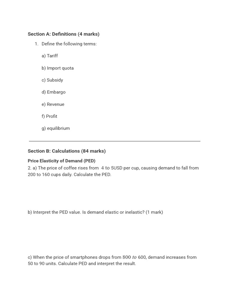 IGCSE Economics Revision Worksheet 1 | PDF