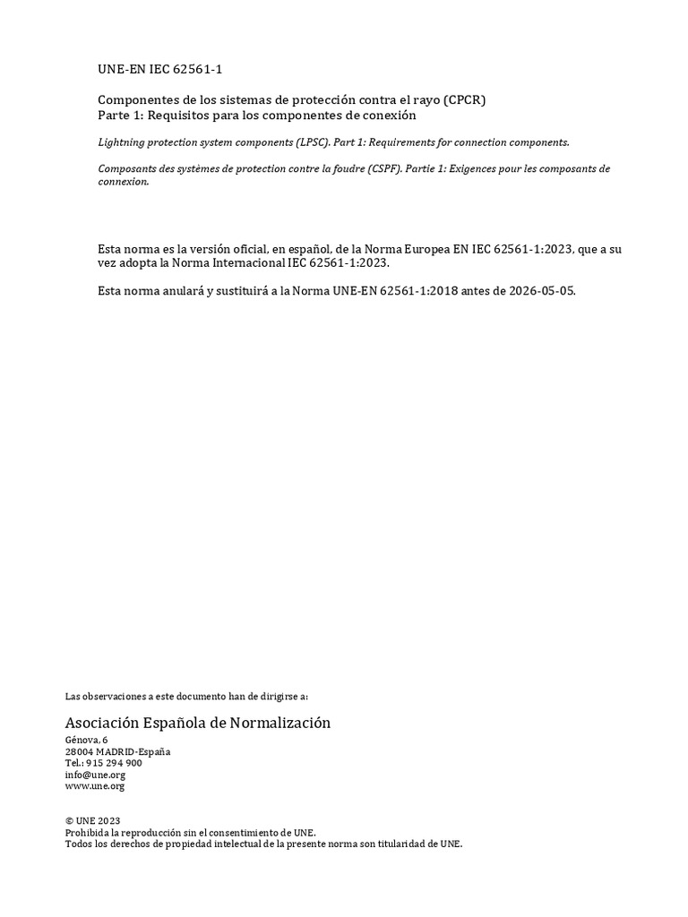 Norma UNE-EN IEC 62561-1:2023 | PDF