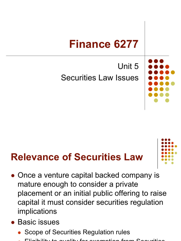 Class 5 Securities Regulation Part I | PDF | Sec Rule 10b 5 ...